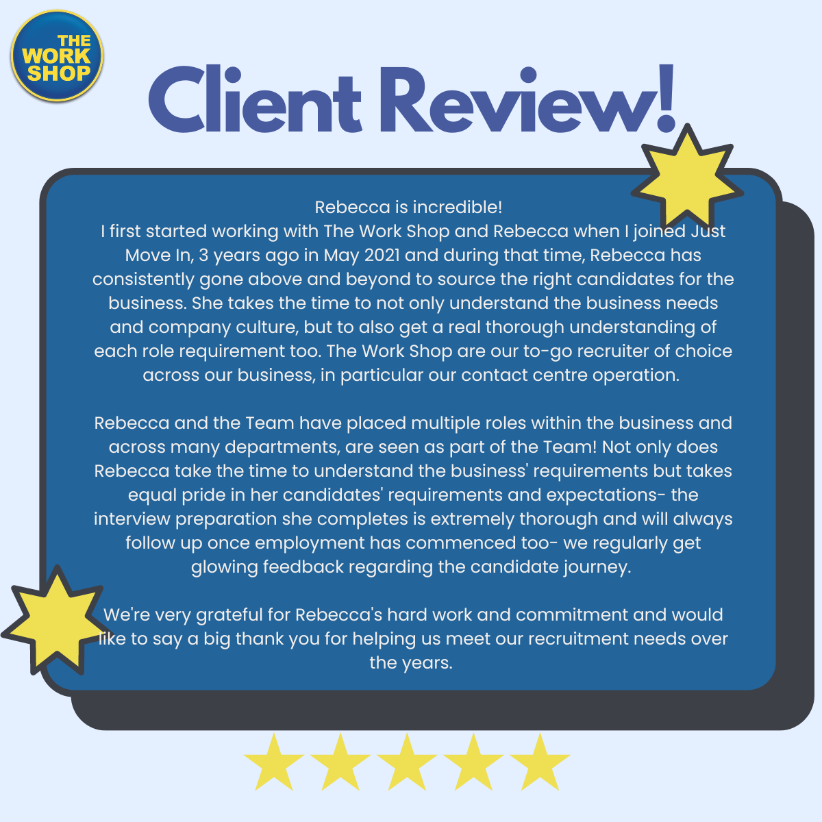 Our lovely client gives The Work Shop a glowing review! - The Work Shop ...